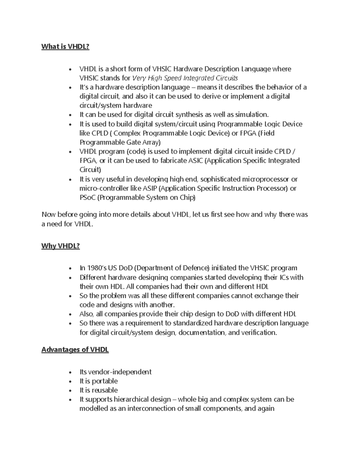 digital system design - What is VHDL? - VHDL is a short form of VHSlC ...