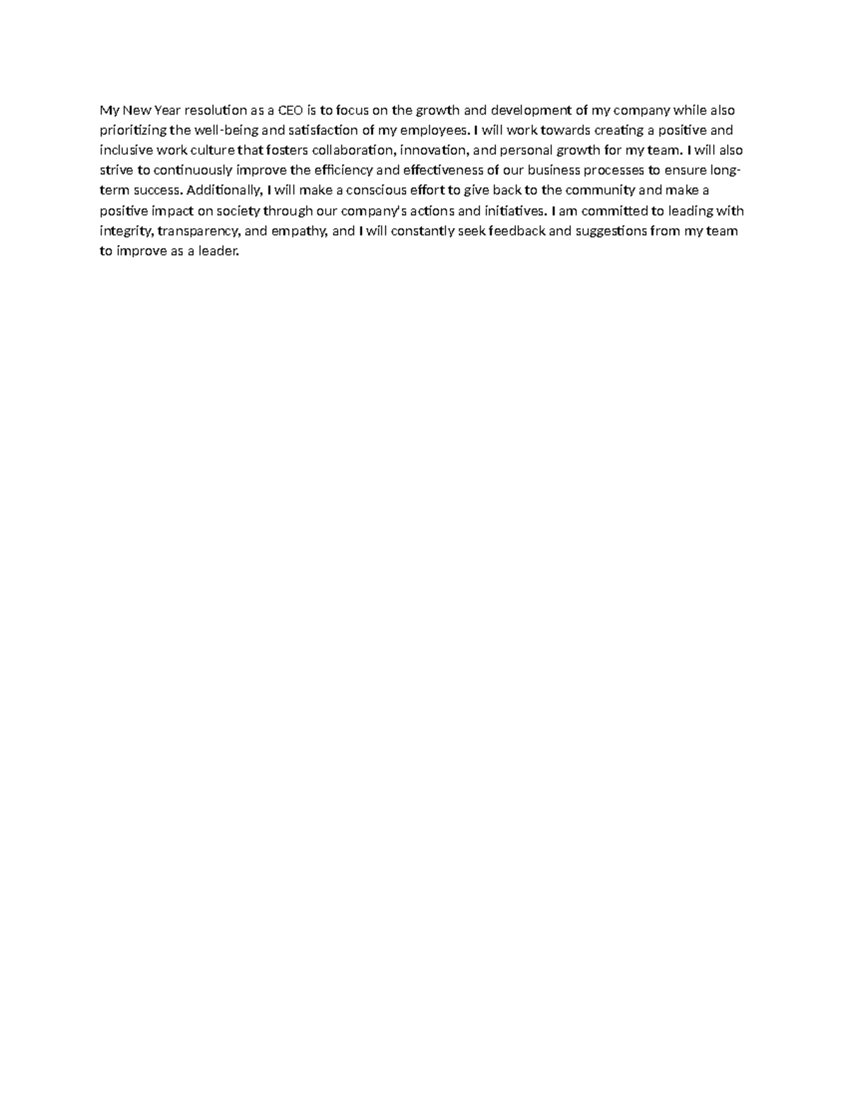 CEO - literature essays - My New Year resolution as a CEO is to focus ...