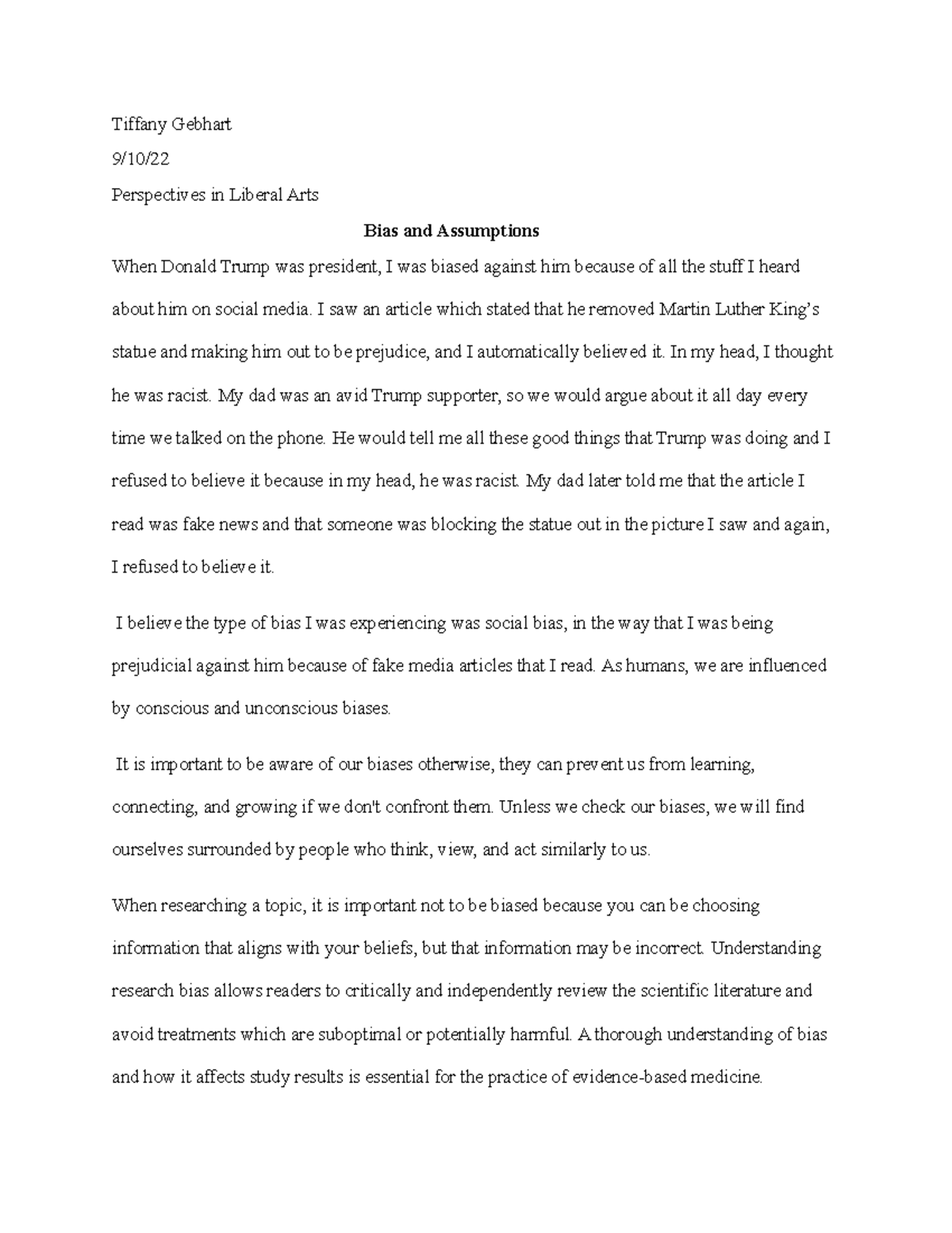 2-1 Bias and Assumptions - Tiffany Gebhart 9/10/ Perspectives in ...