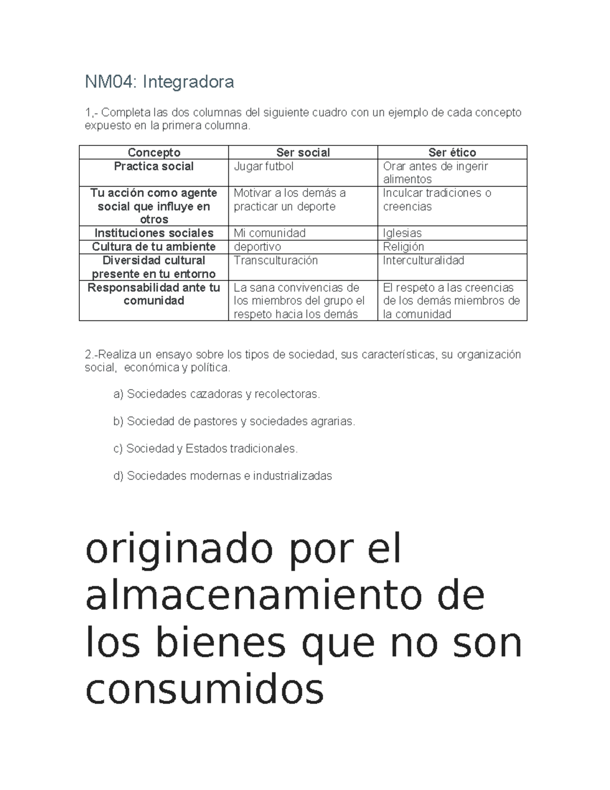 NM04 Integradora - NM04: Integradora 1,- Completa las dos columnas del ...