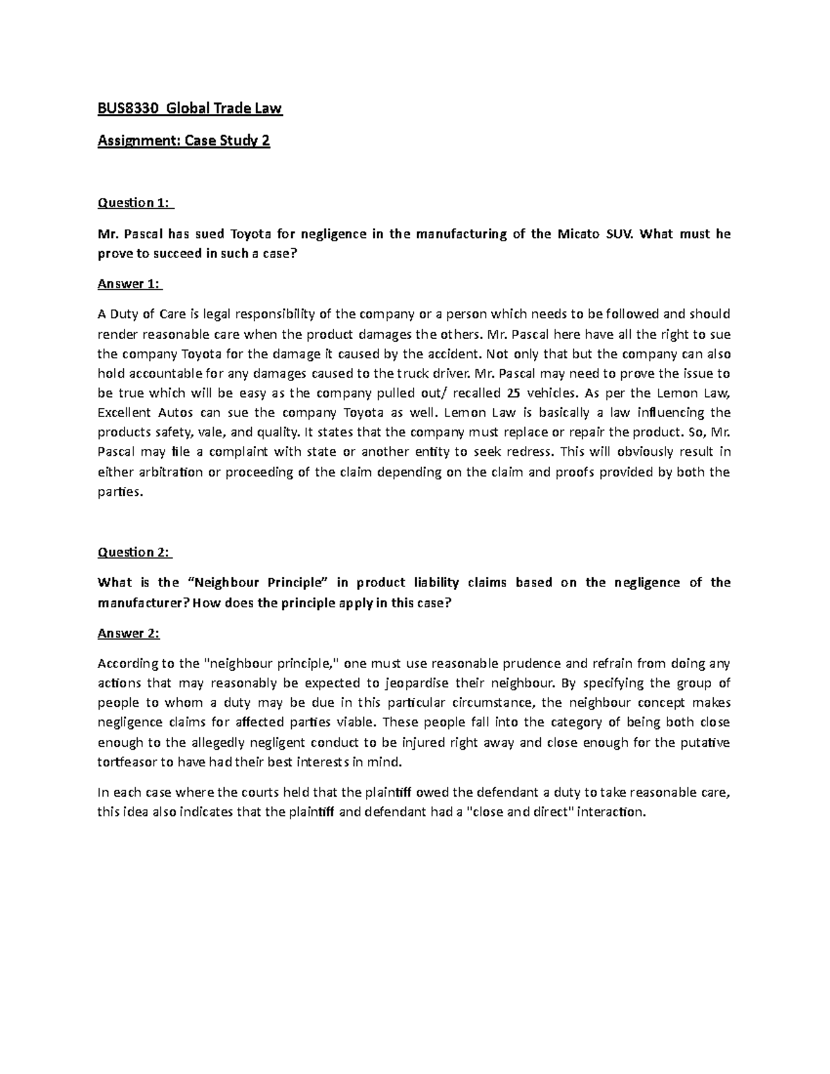 Case Study 2 Trade Law - BUS8330_Global Trade Law Assignment: Case ...