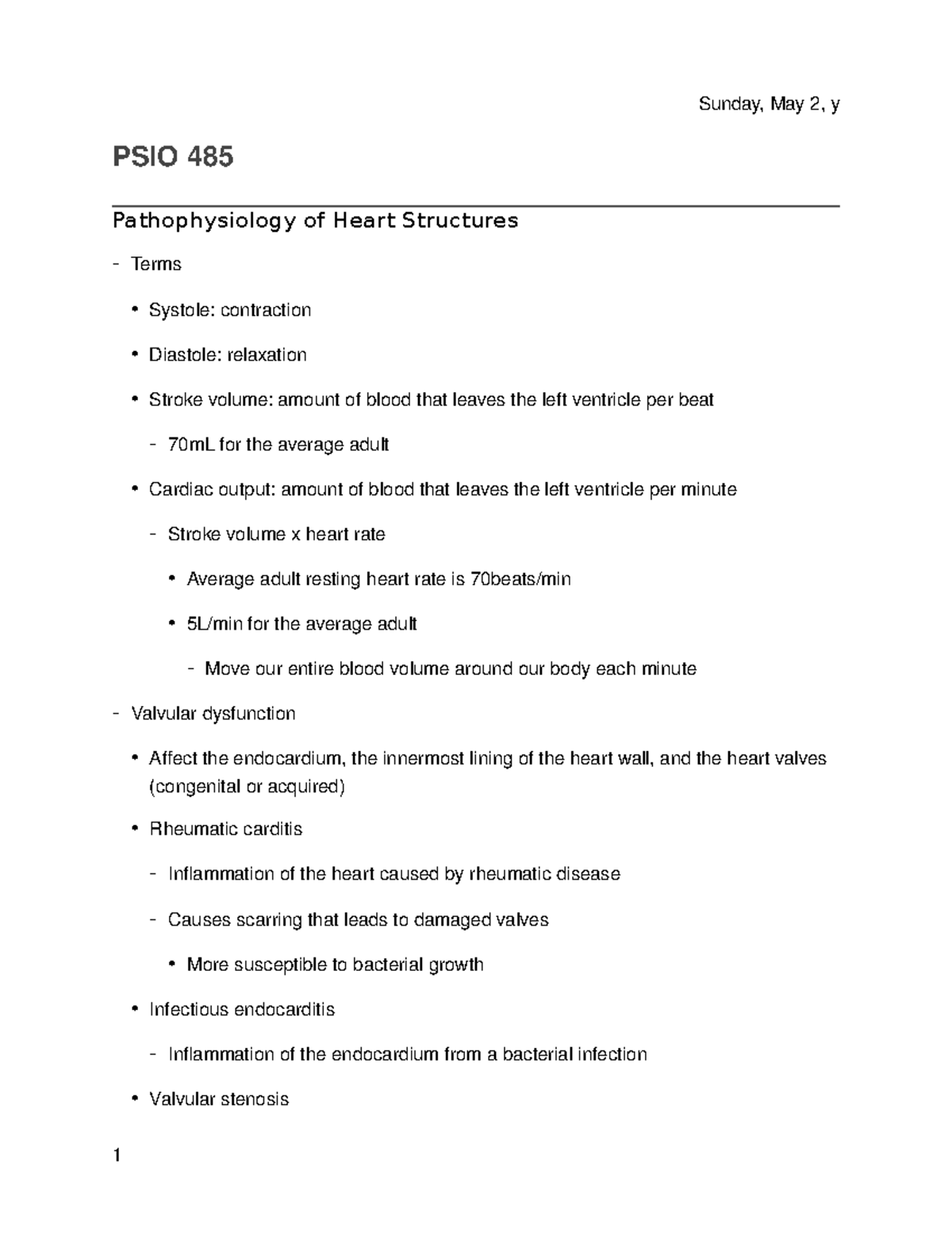 5 - Pathophysiology of Heart Structures - Sunday ,May2,y PSI O 485 ...