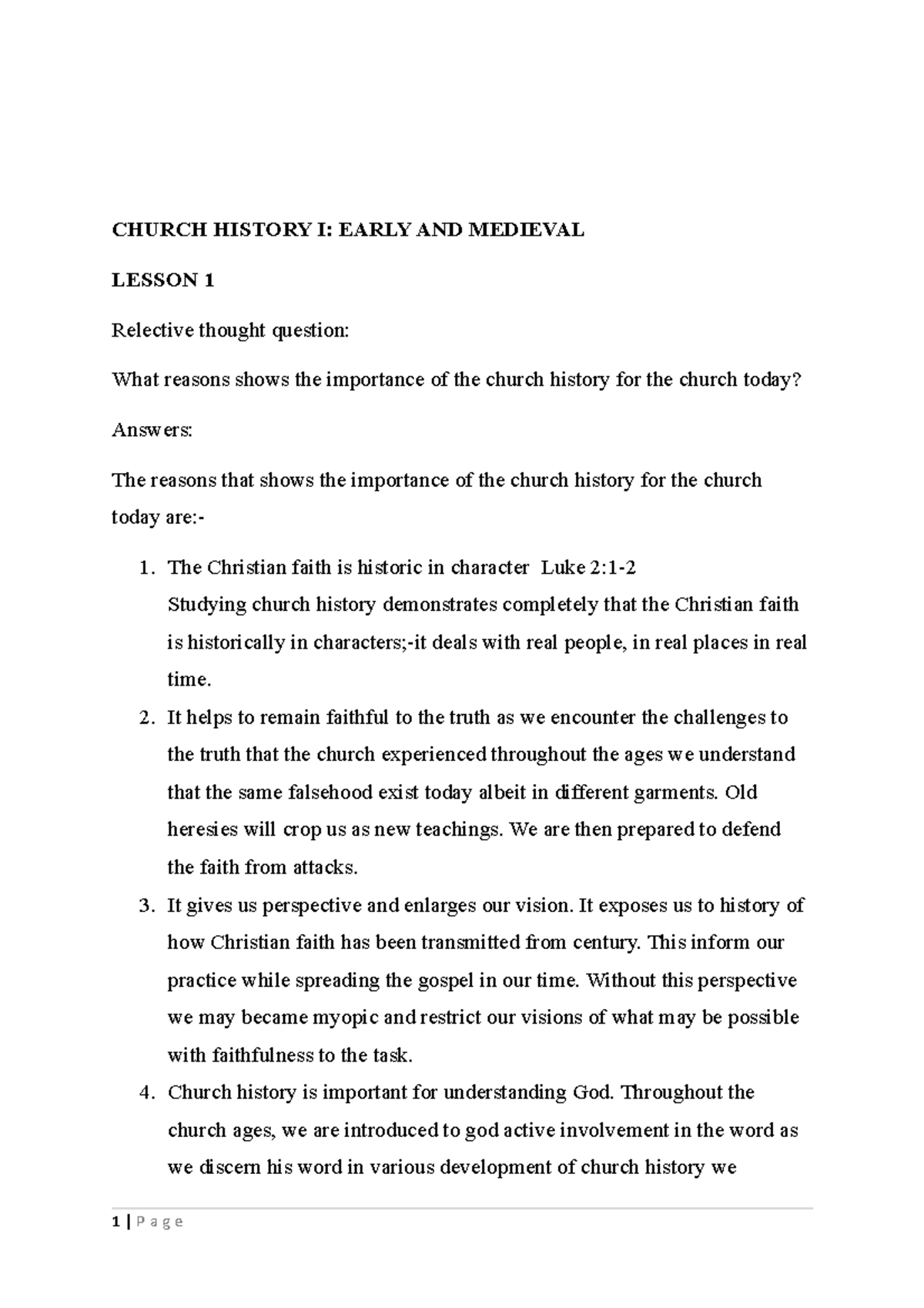 Church History I - CHURCH HISTORY I: EARLY AND MEDIEVAL LESSON 1 ...