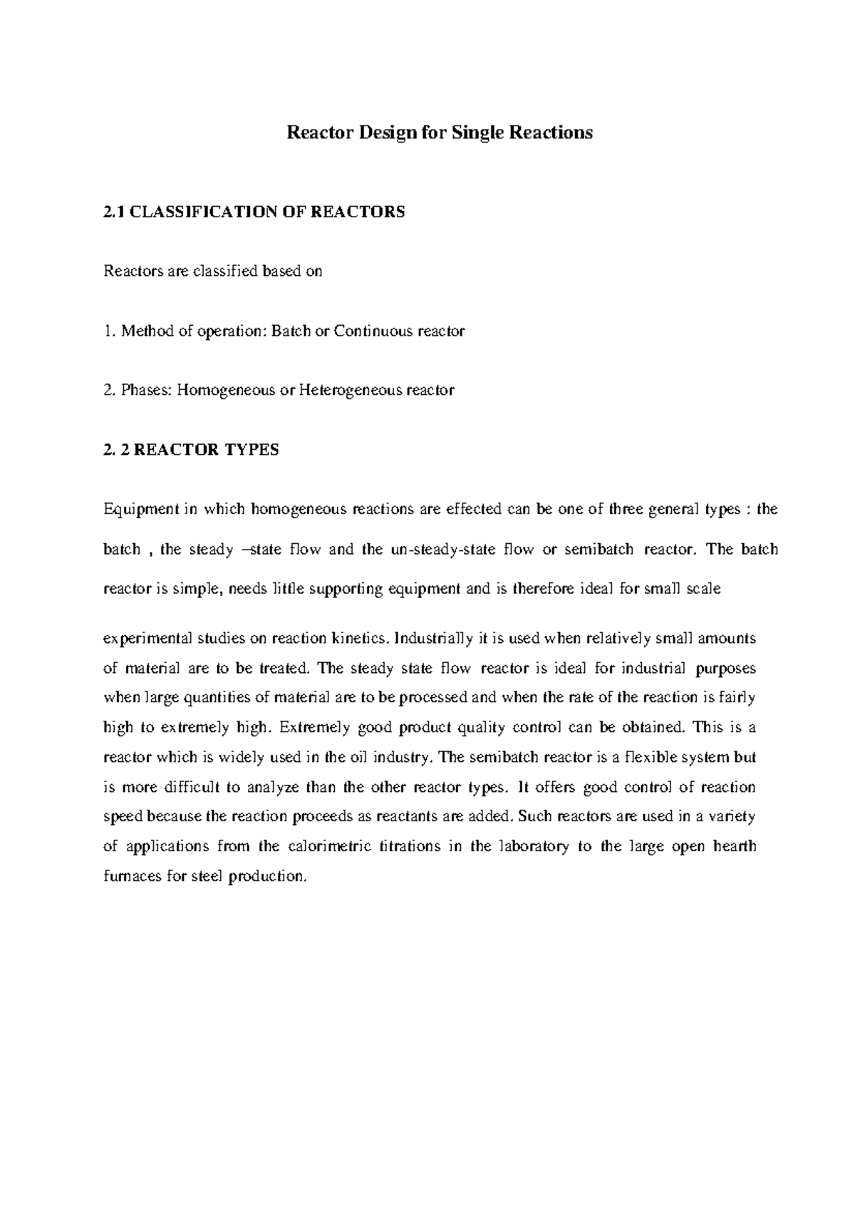 Reactor Design for Single Reactions notes - Reactor Design for Single ...