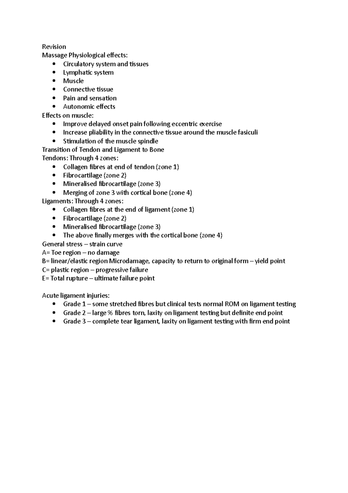 Physiotherapy notes weeks 1-4 quick revision - Revision Massage ...