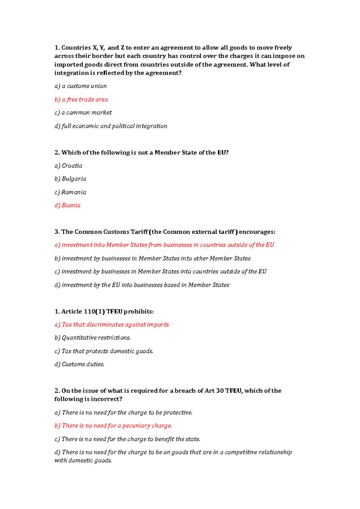 SUB EU MCQ PAST Q's - Andre Naidoo - Countries X, Y, and Z to enter an ...