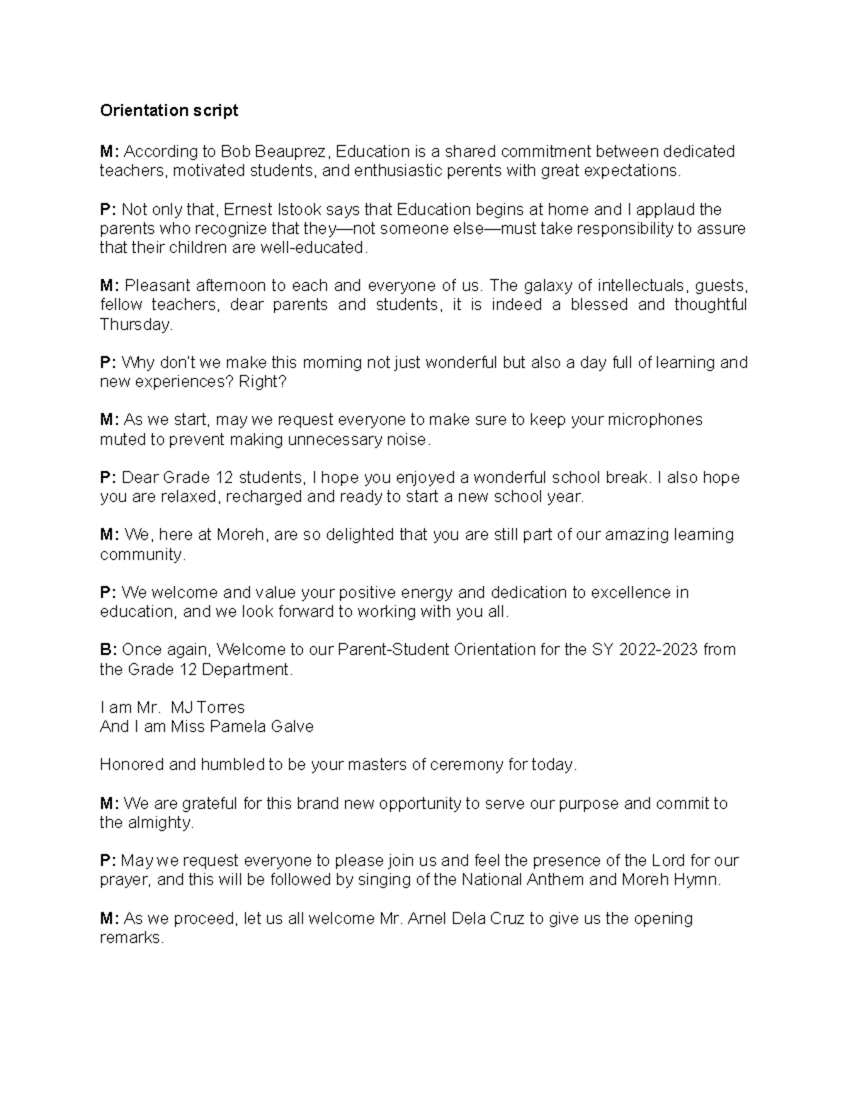 Orientation-script-1 - Orientation script M: According to Bob Beauprez ...