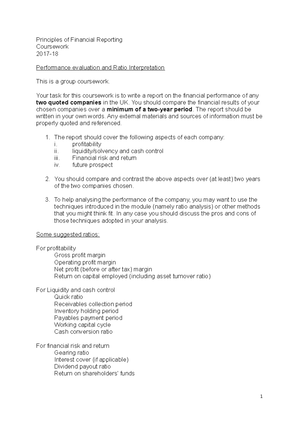 Principles of Financial Reporting coursework submission guideline 2017 ...