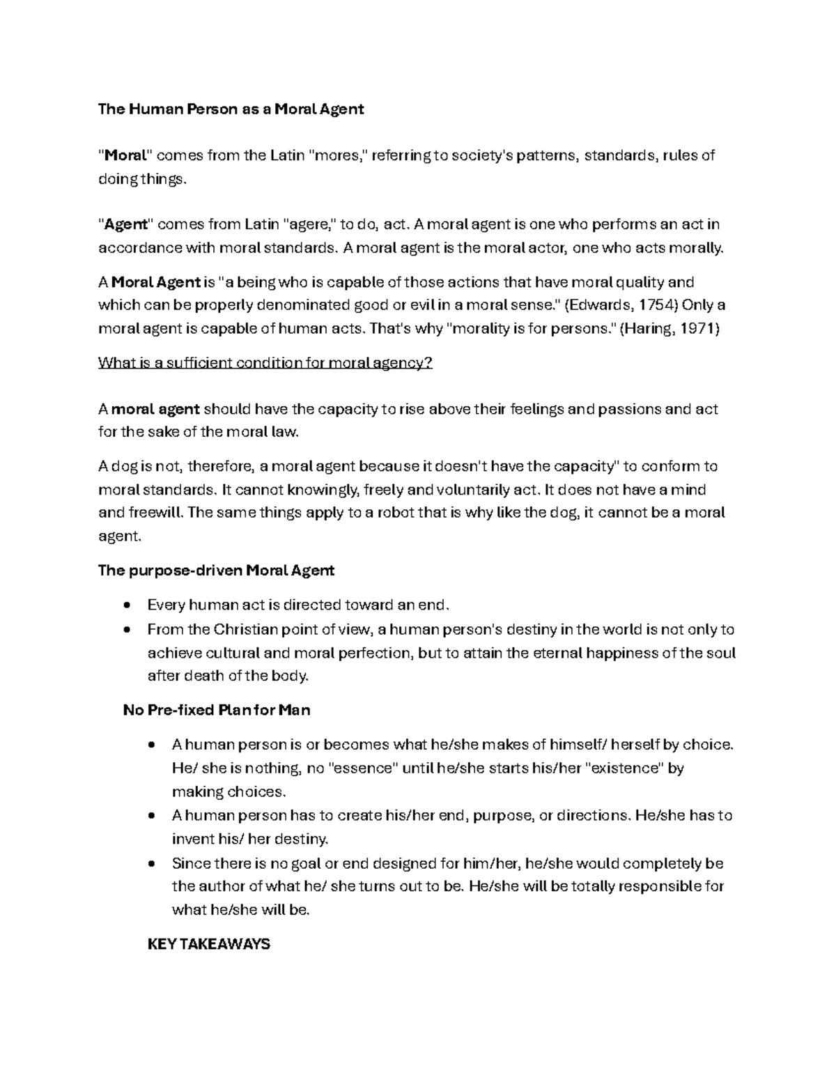 Ethics- Midterm - notes - The Human Person as a Moral Agent "Moral ...