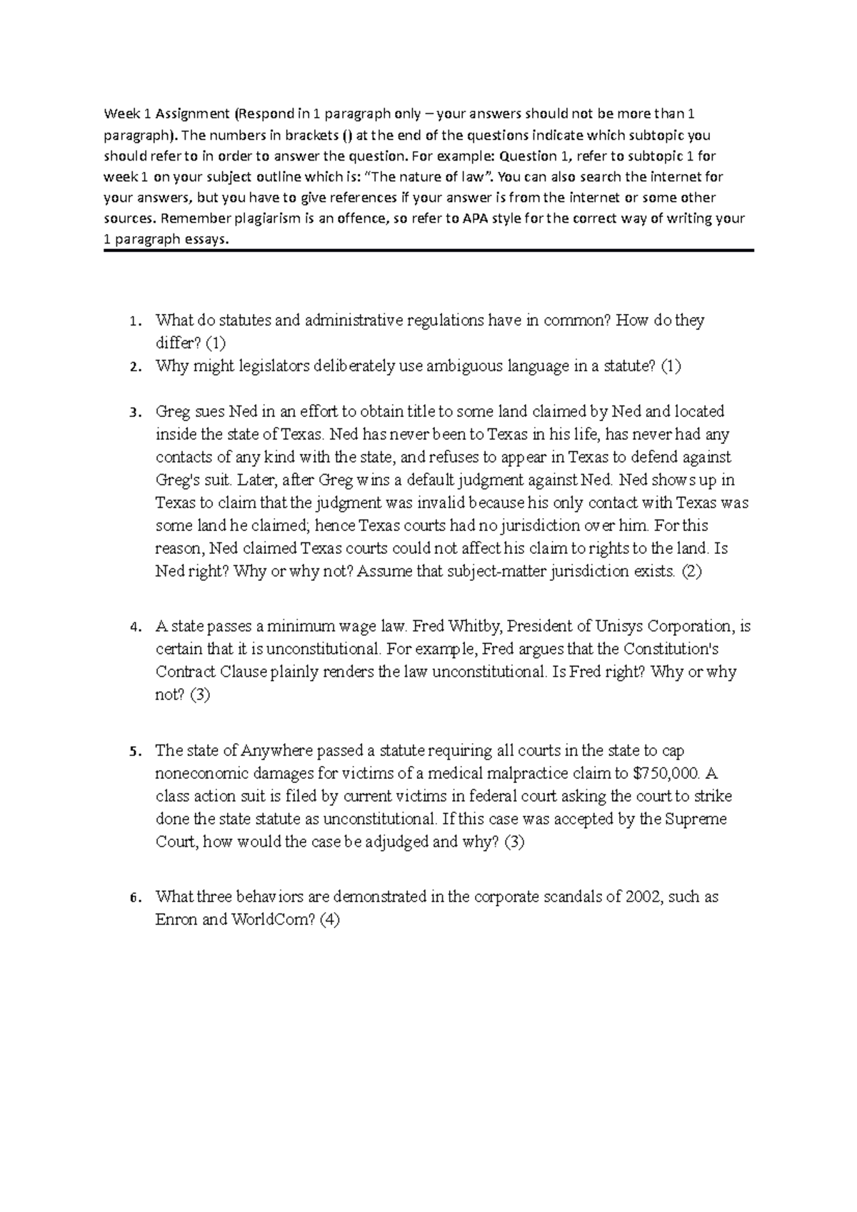 Week 1 Assignment #1 - Std Copy - Week 1 Assignment (Respond in 1 paragraph only – your answers ...