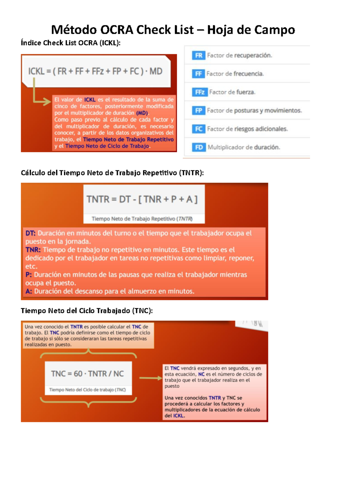 Método OCRA Check List – Hoja de Campo - ERGONOMIA - Índice Check List ...