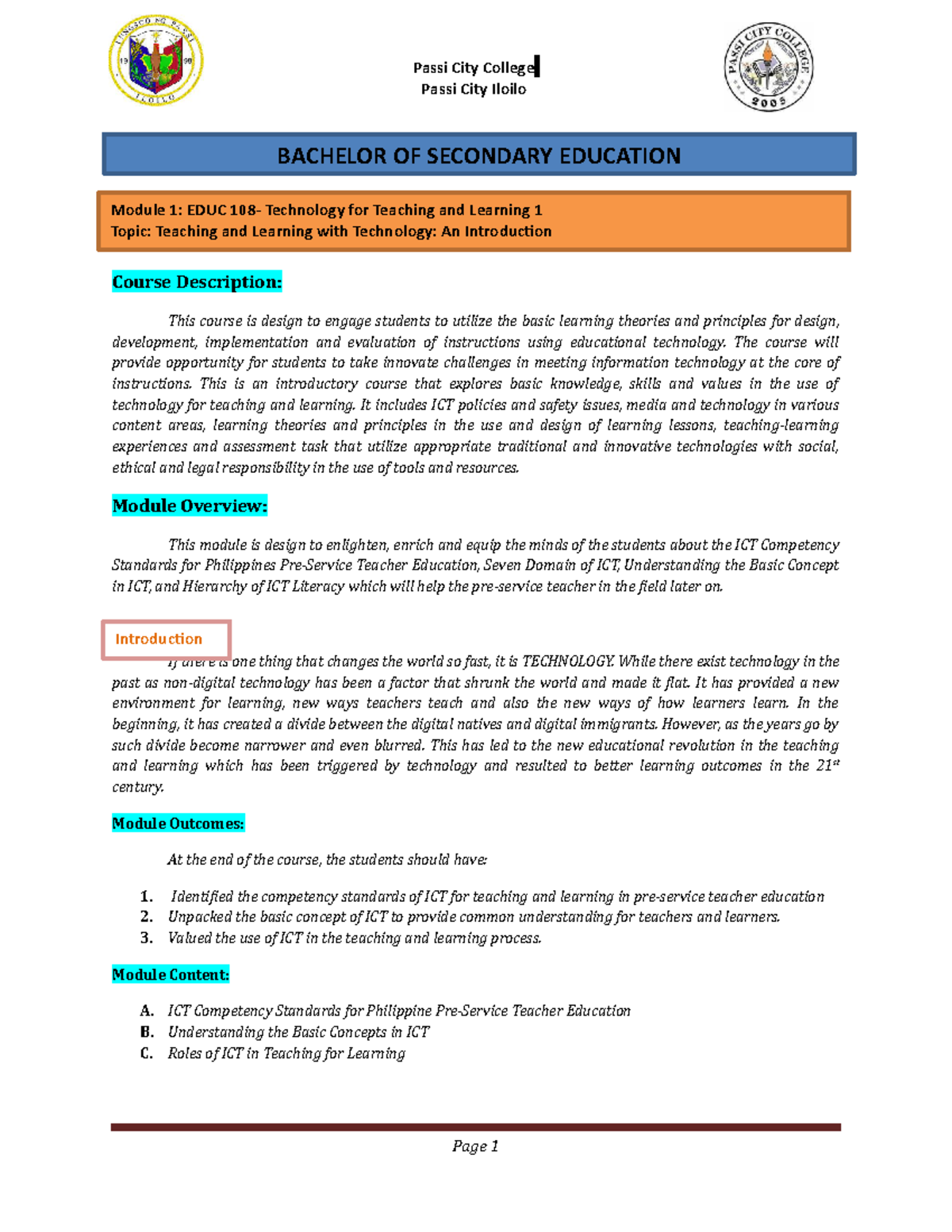 Course Description - zxzxz - Passi City Iloilo Course Description: This ...