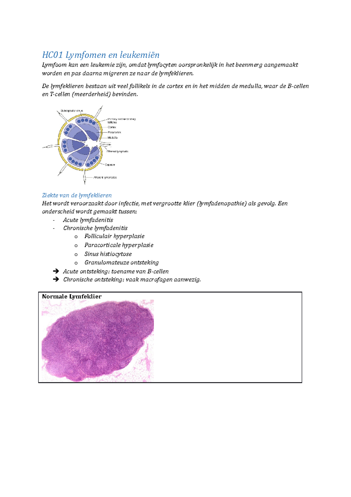 Samenvatting - College 1 - Lymfomen En Leukemieën - HC01 Lymfomen en ...