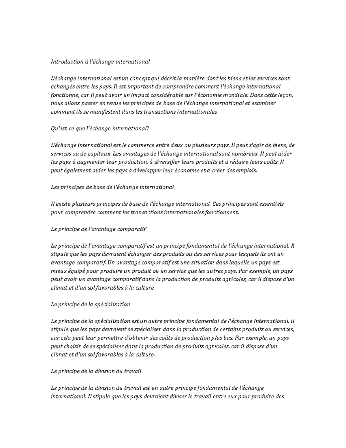 International Trade Study Notes - Introduction à l'échange ...