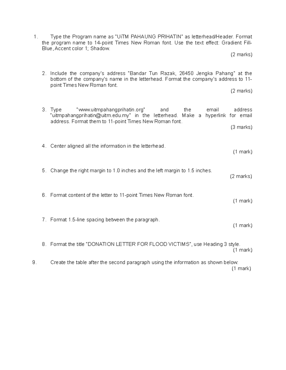 Word hands on exercise - Type the Program name as “UiTM PAHAUNG ...