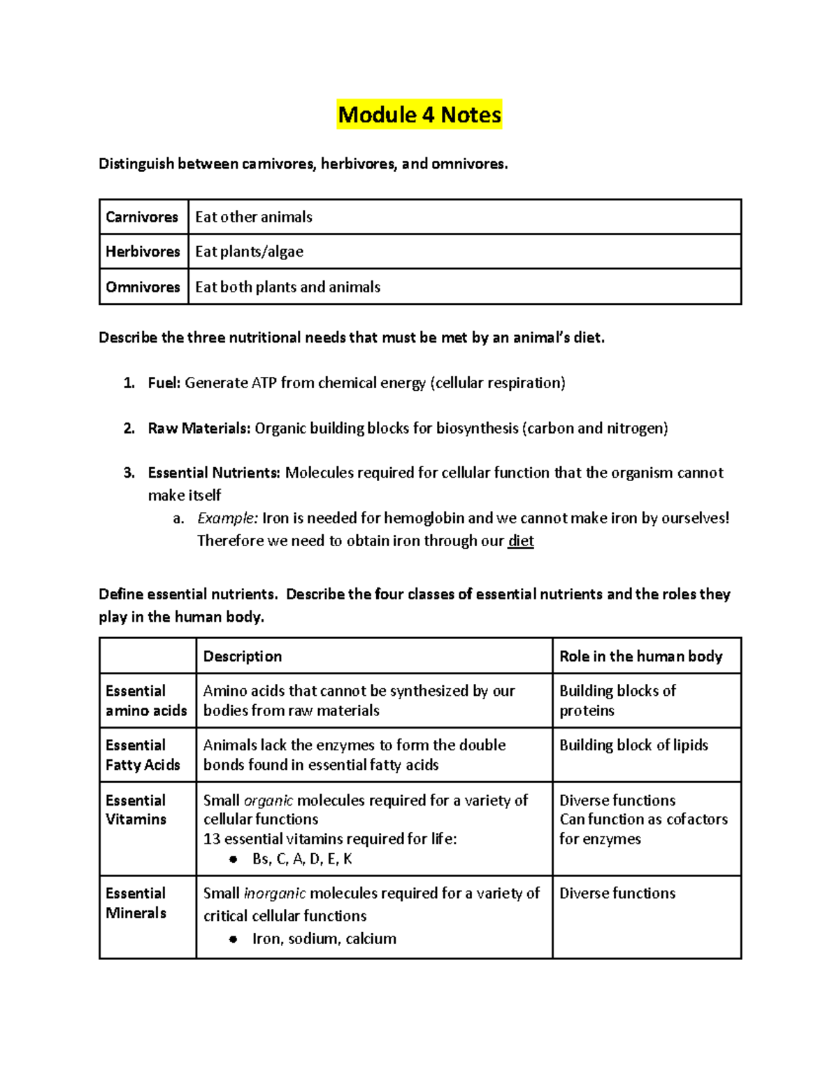 Module 4 Notes - Module 4 Notes Distinguish between carnivores ...