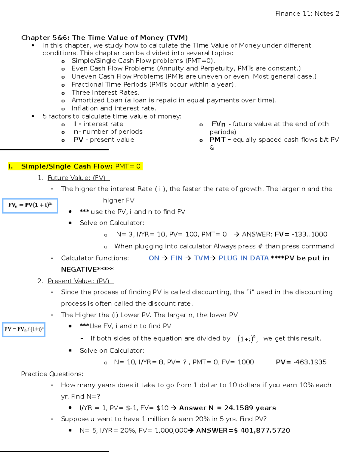 Chap 5 & 6 - Lecture notes 5-6 - Chapter 5&6: The Time Value of Money ...
