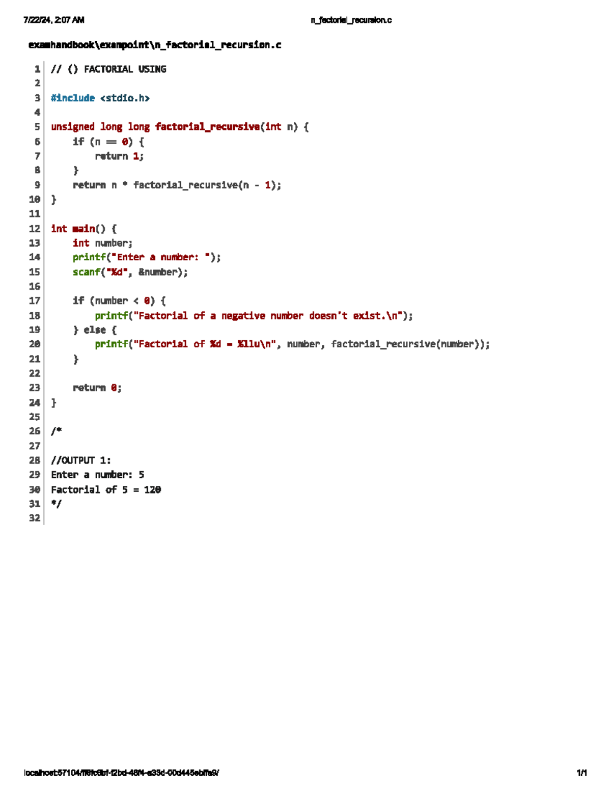 N Factorial Using Recursion - 2:07 AM in_factorial_recursion 1 () FACTORIAL USING 2 3 4 5 ...