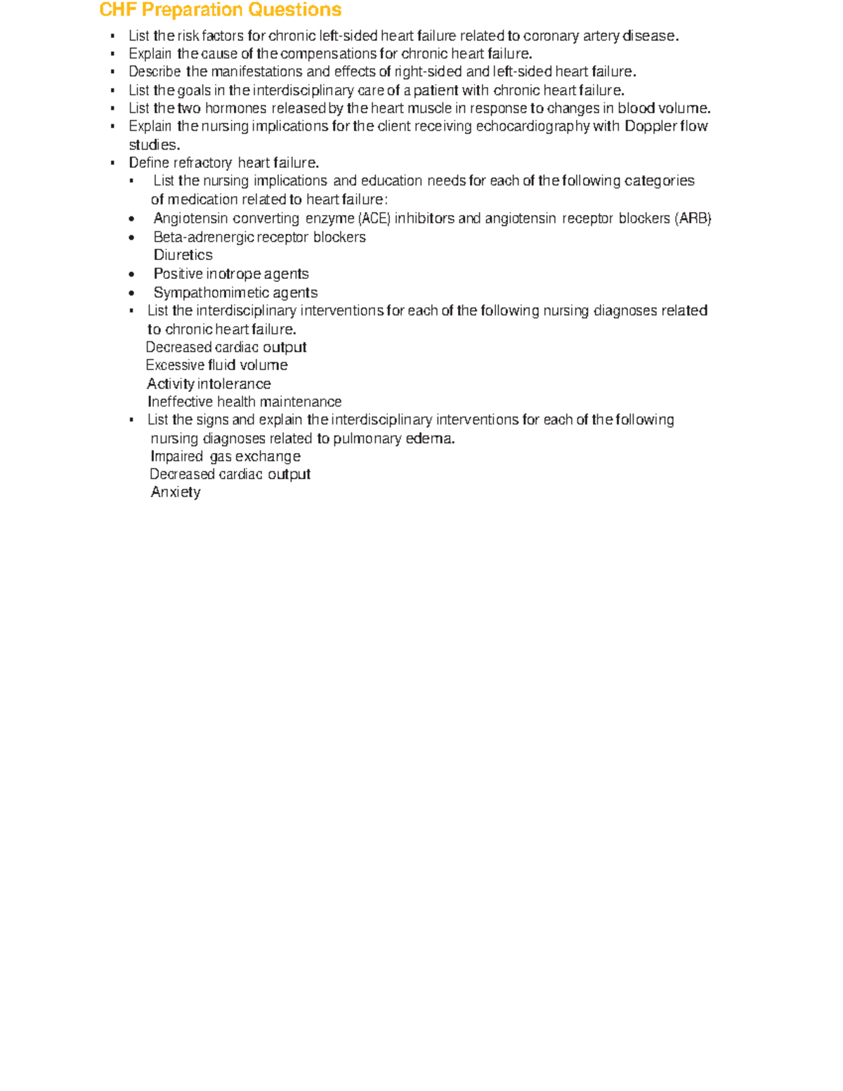 CHF Preparation Questions(1)(1) - CHF Preparation Questions List the ...