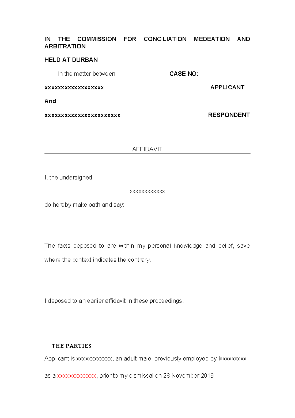 App fo condonation afffidavit-precedent - IN THE COMMISSION FOR ...