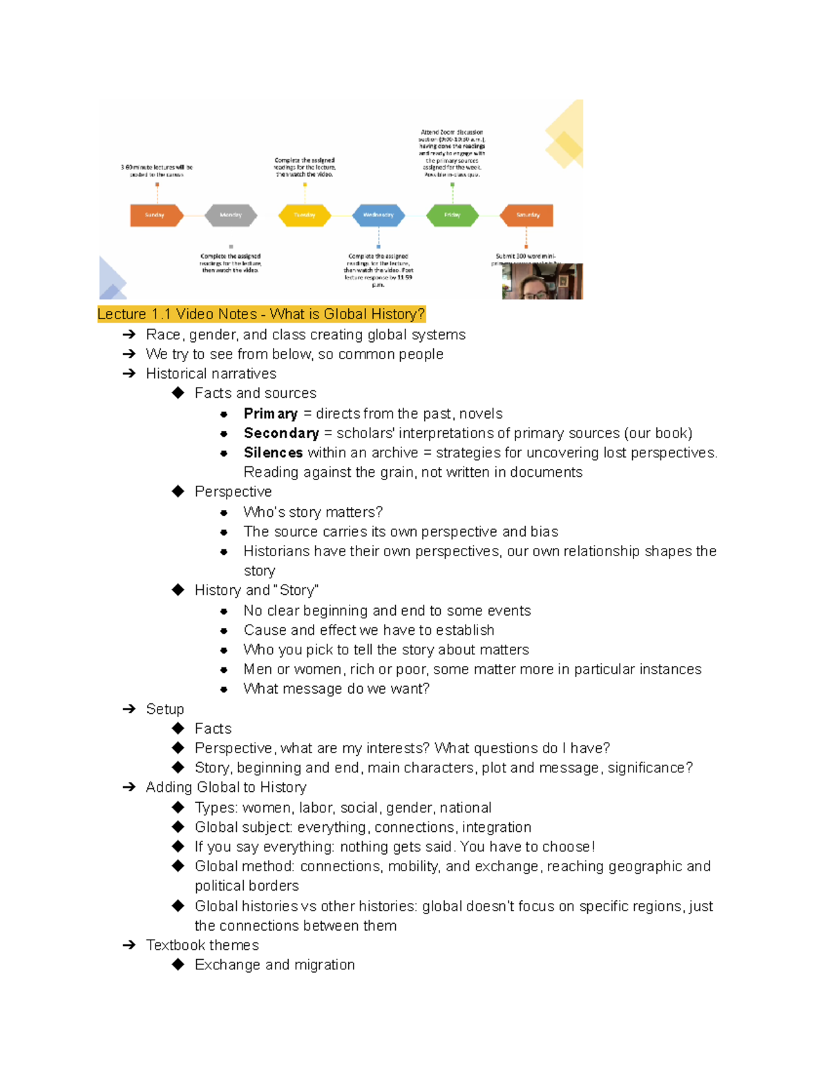 HIST 100 Notes and Ideas - Lecture 1 Video Notes - What is Global ...