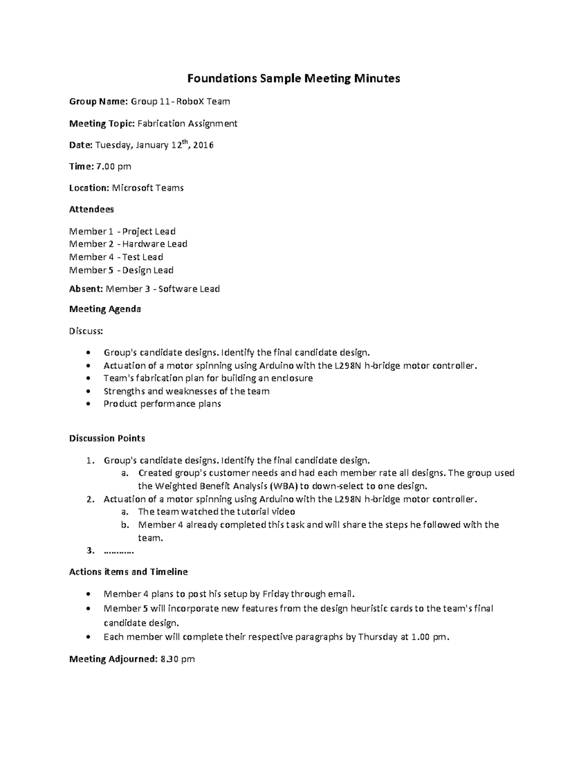 Sample Meeting Minutes - Foundations Sample Meeting Minutes Group Name ...