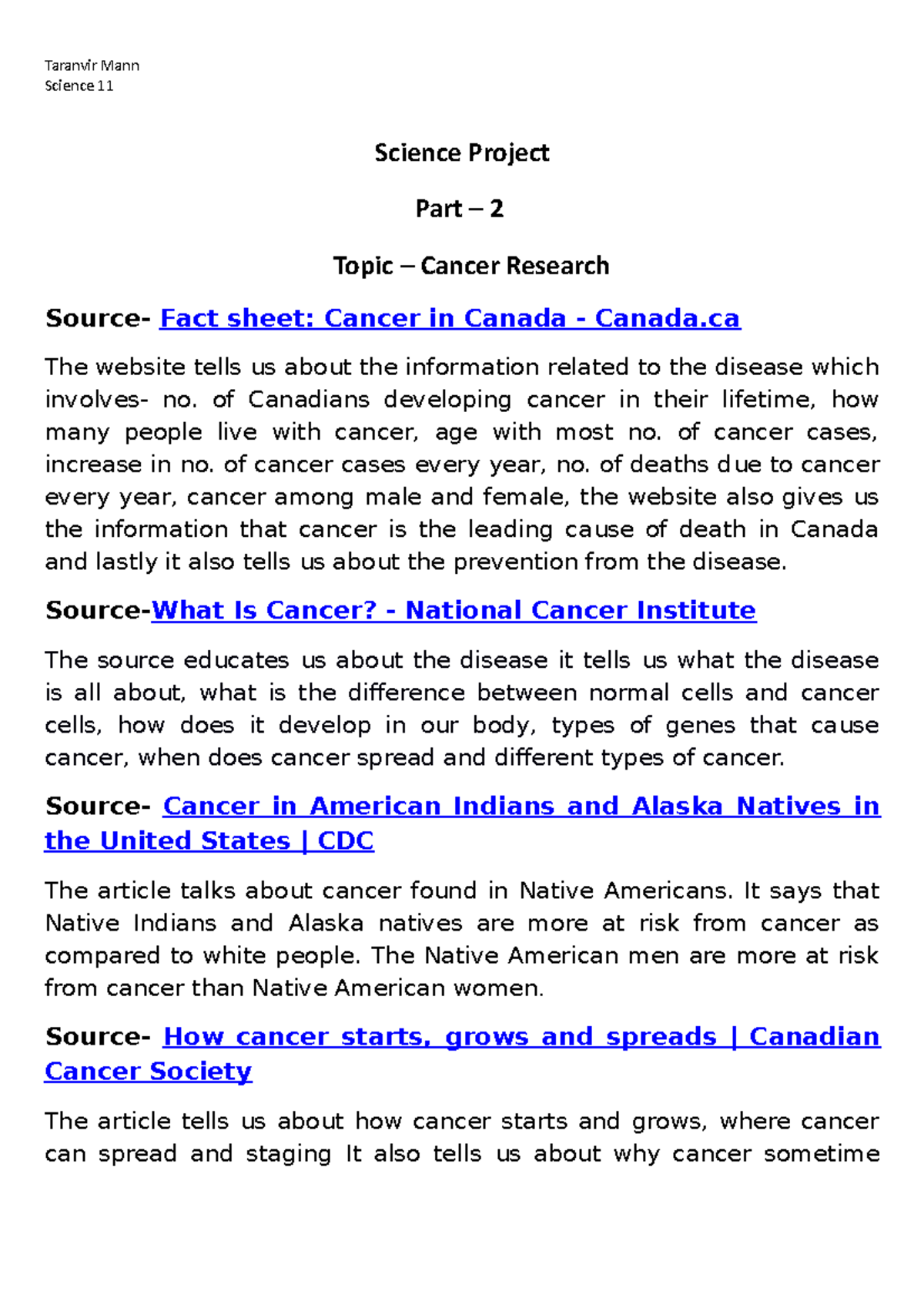 Science project - 2 copy - Taranvir Mann Science 11 Science Project ...