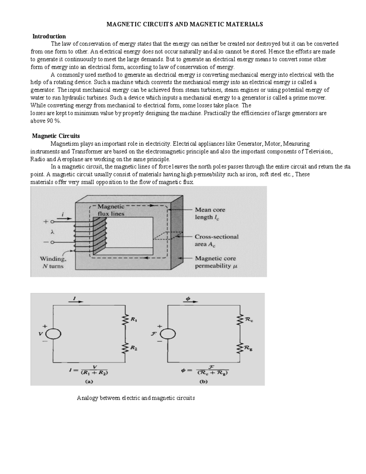 Unit 1.1 to 1 - MAGNETIC CIRCUITS AND MAGNETIC MATERIALS Introduction ...