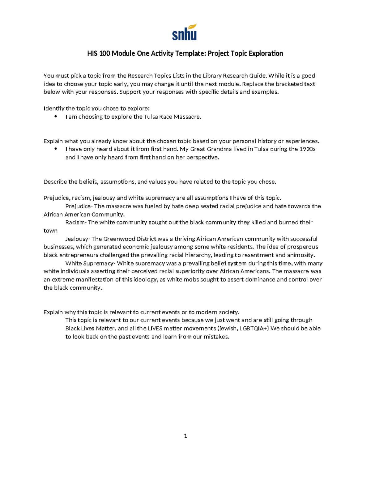 HIS 100 Module One Activity Template (1) - HIS 100 Module One Activity ...