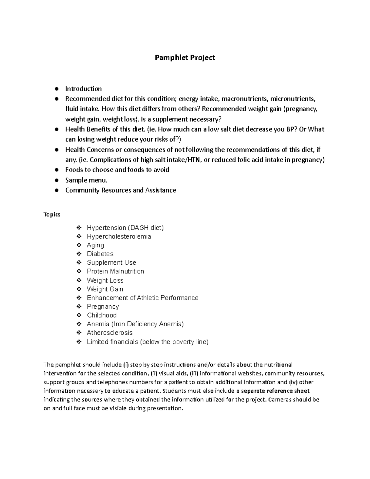 Pamphlet 11142022 - nutrition project - Pamphlet Project Introduc琀椀on ...
