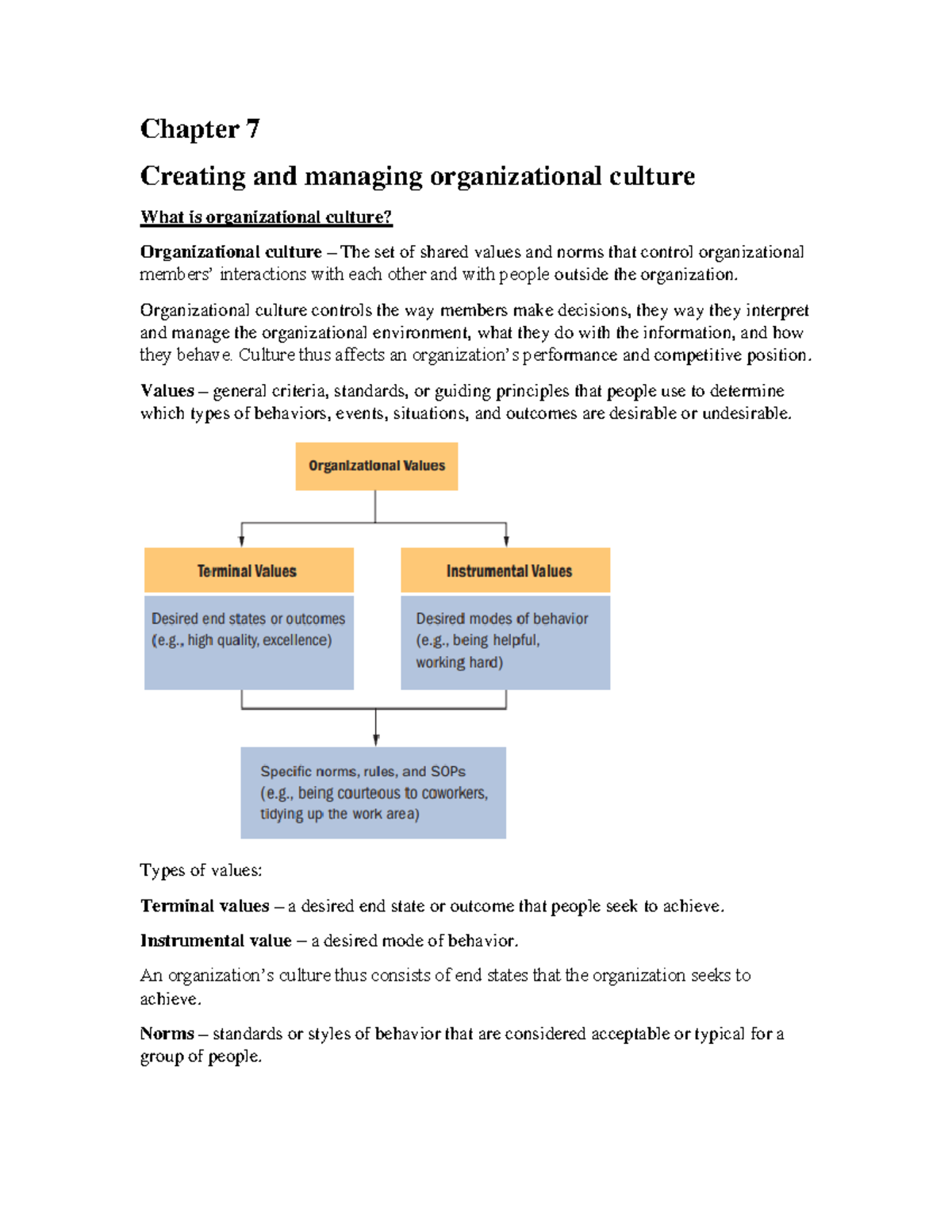 Chapter 7 - creating and managing organizational culture - Chapter 7 ...