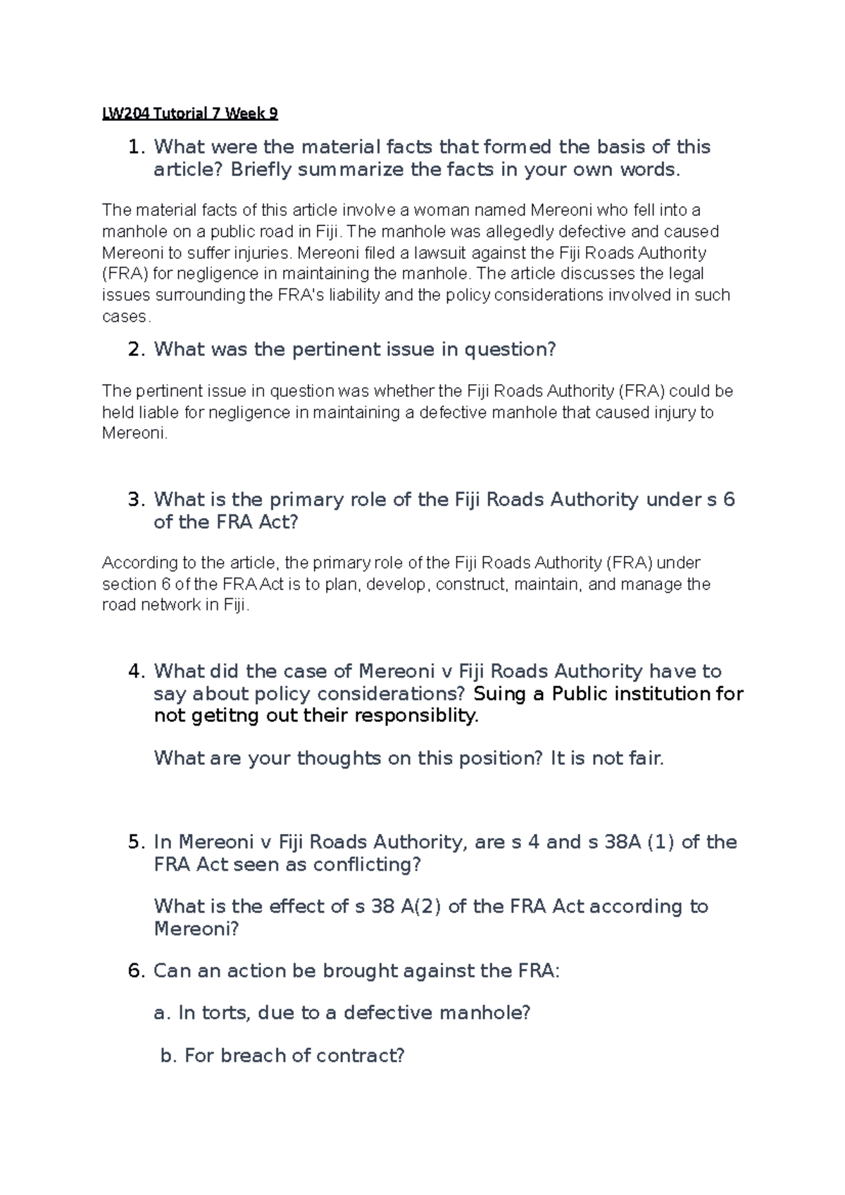 LW204 Tutorial 7 Week 9 - Semester 2 2023 Emalus Campus F2F Mode. - LW204 Tutorial 7 Week 9 1 ...