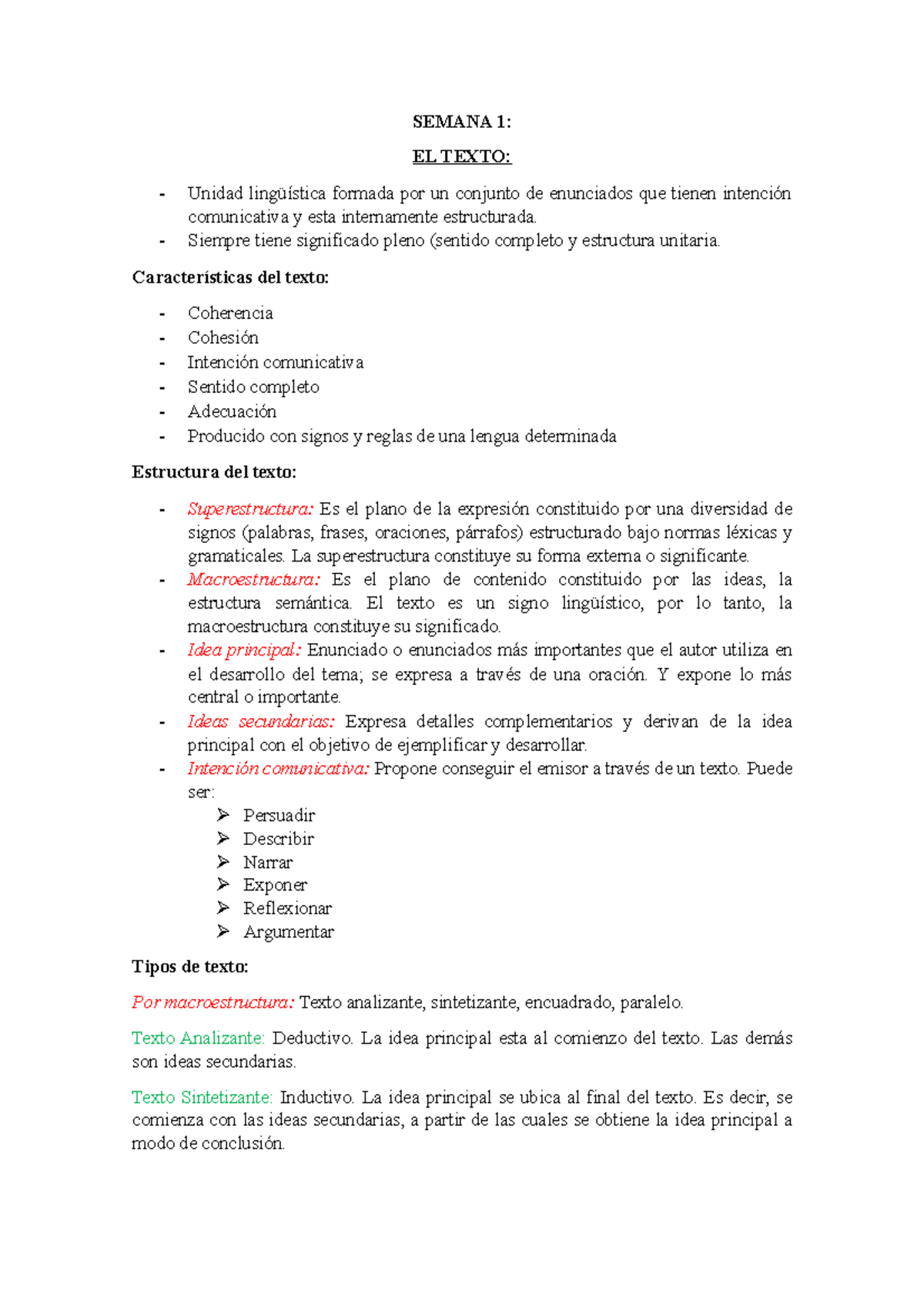 Lenguaje Semana DEL 1 - 7 - SEMANA 1: EL TEXTO: Unidad lingüística ...