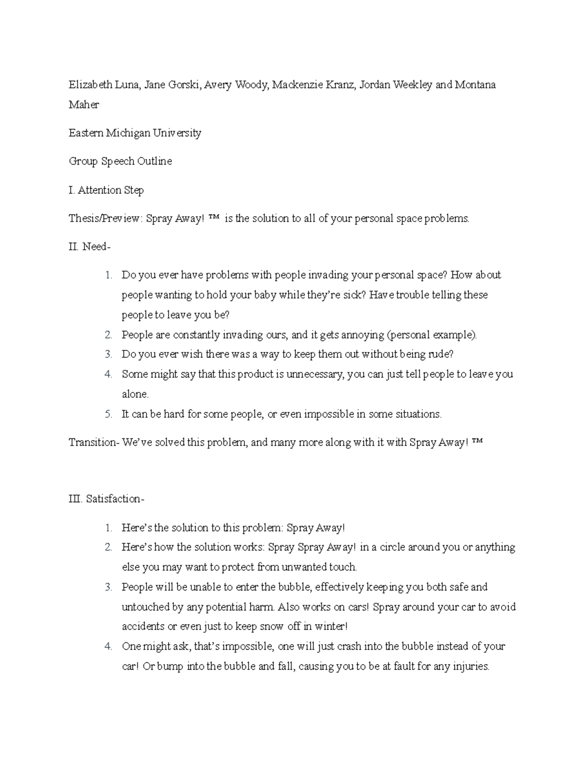 Group Speech Outline - Elizabeth Luna, Jane Gorski, Avery Woody ...