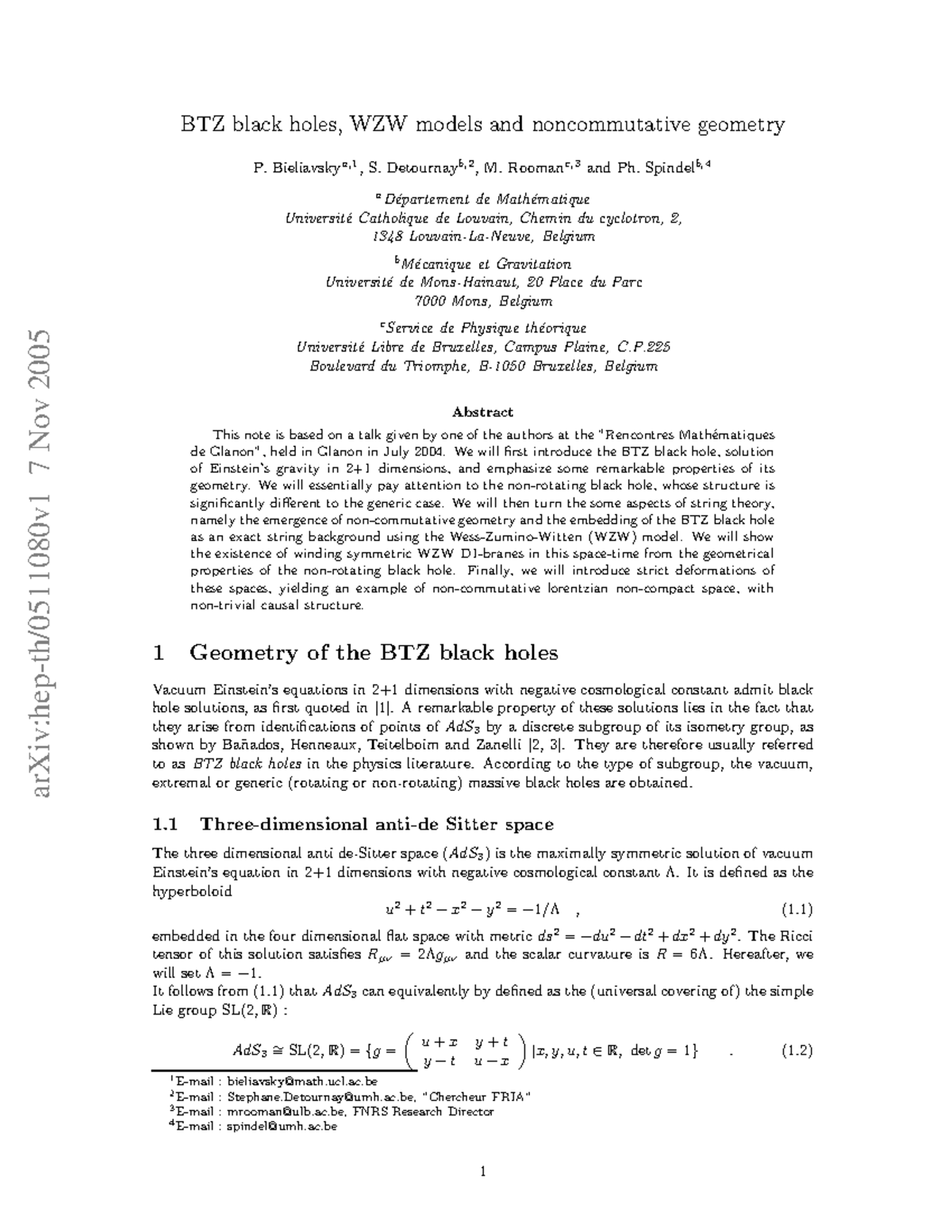 0511080 - Cours - arXiv:hep-th/0511080v1 7 Nov 2005 BTZ black holes ...