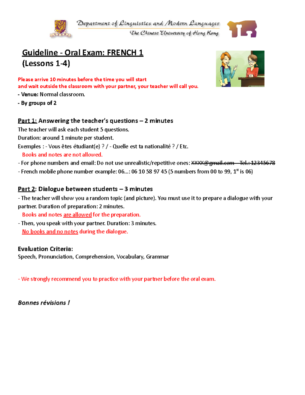 Oral Exam Guideline - FREN1000 2023-2024 - Guideline - Oral Exam ...