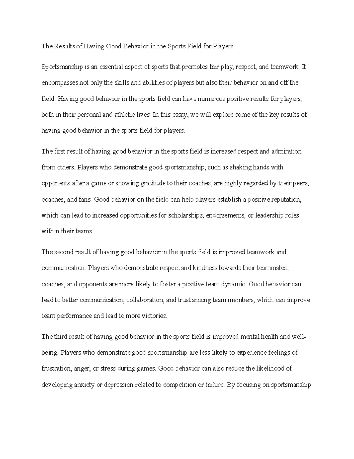 Good Behavior in the Sports Field for Players - The Results of Having ...