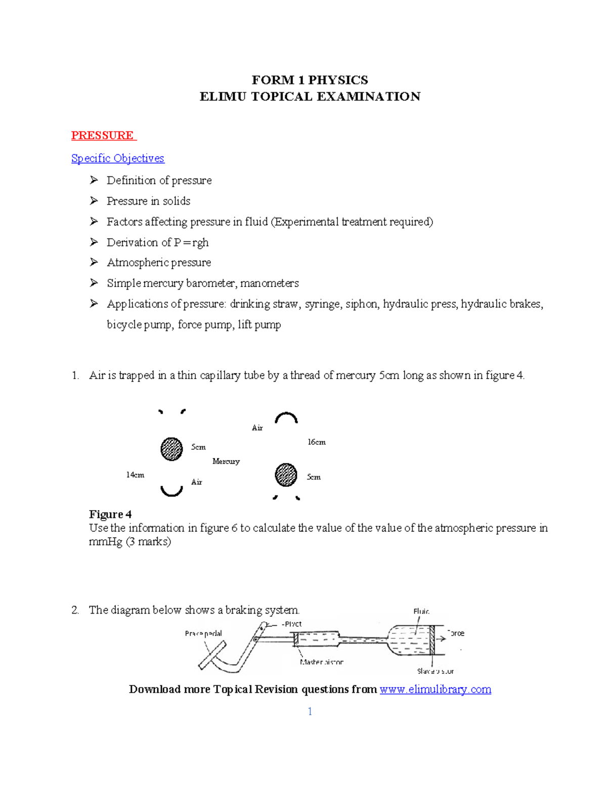 Pressure 23 19 jul 14 29 02 - FORM 1 PHYSICS ELIMU TOPICAL EXAMINATION ...