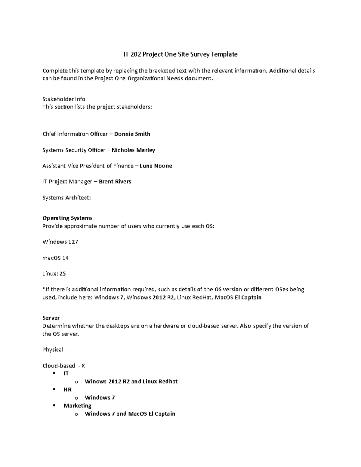 Site-Survey AWakefield - IT 202 Project One Site Survey Template ...