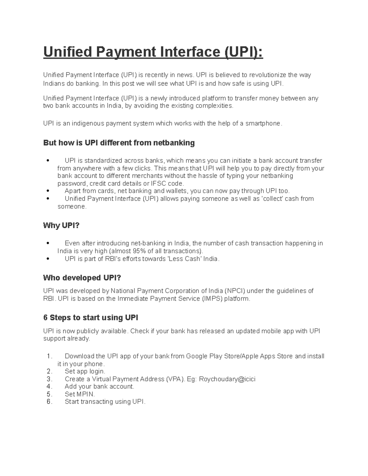 Unified Payment Interface (UPI) - Unified Payment Interface (UPI ...