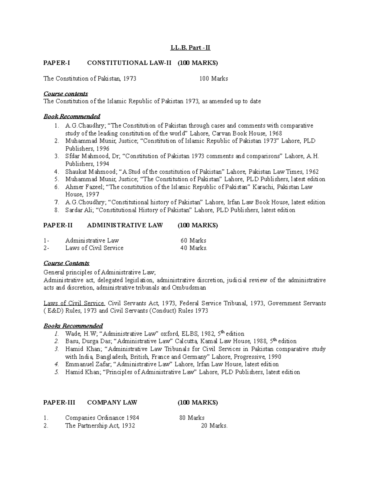 LLB course outline new - LL. Part -II PAPER-I CONSTITUTIONAL LAW-II ...