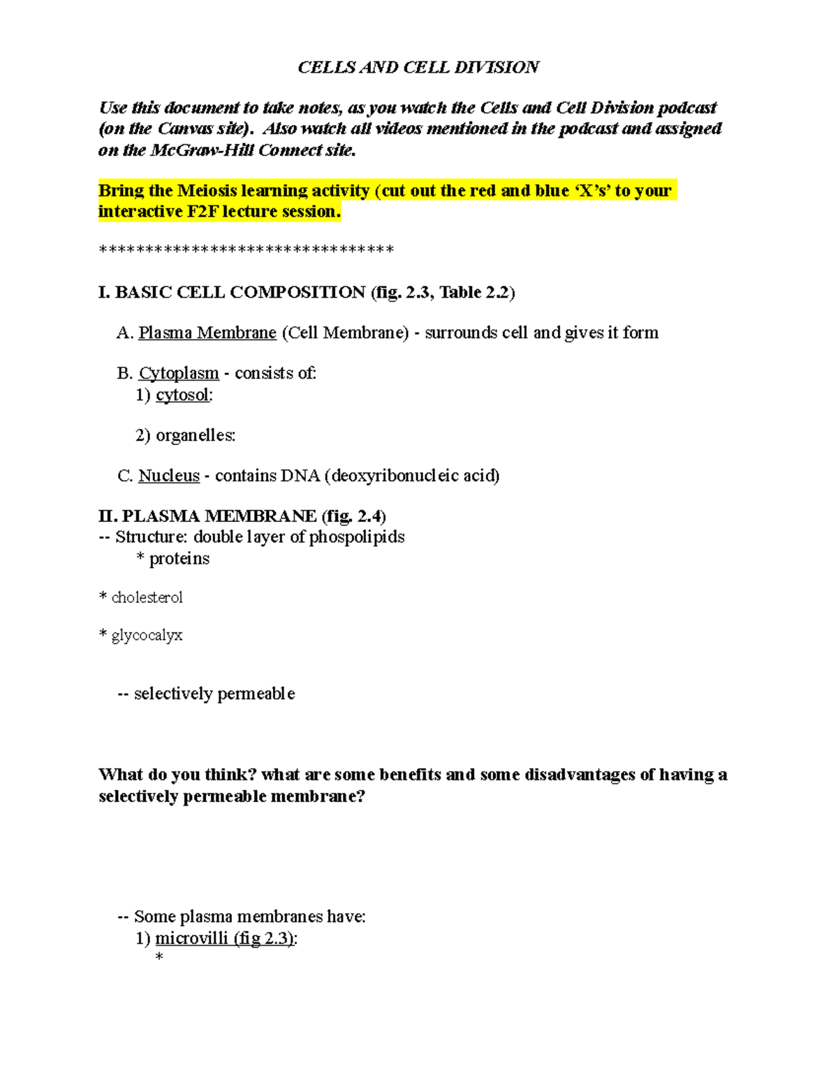 Cells Cell Division 2020 - CELLS AND CELL DIVISION Use this document to ...