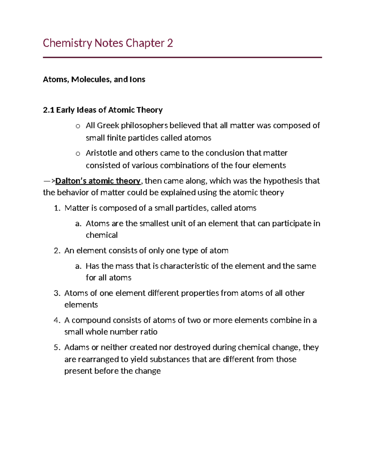 Chem chapter 2 notes - Chem notets lecture 2 - Chemistry Notes Chapter ...