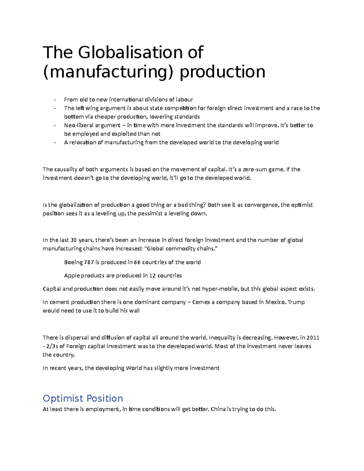 The Globalisation of manufacturing production - better to be employed ...