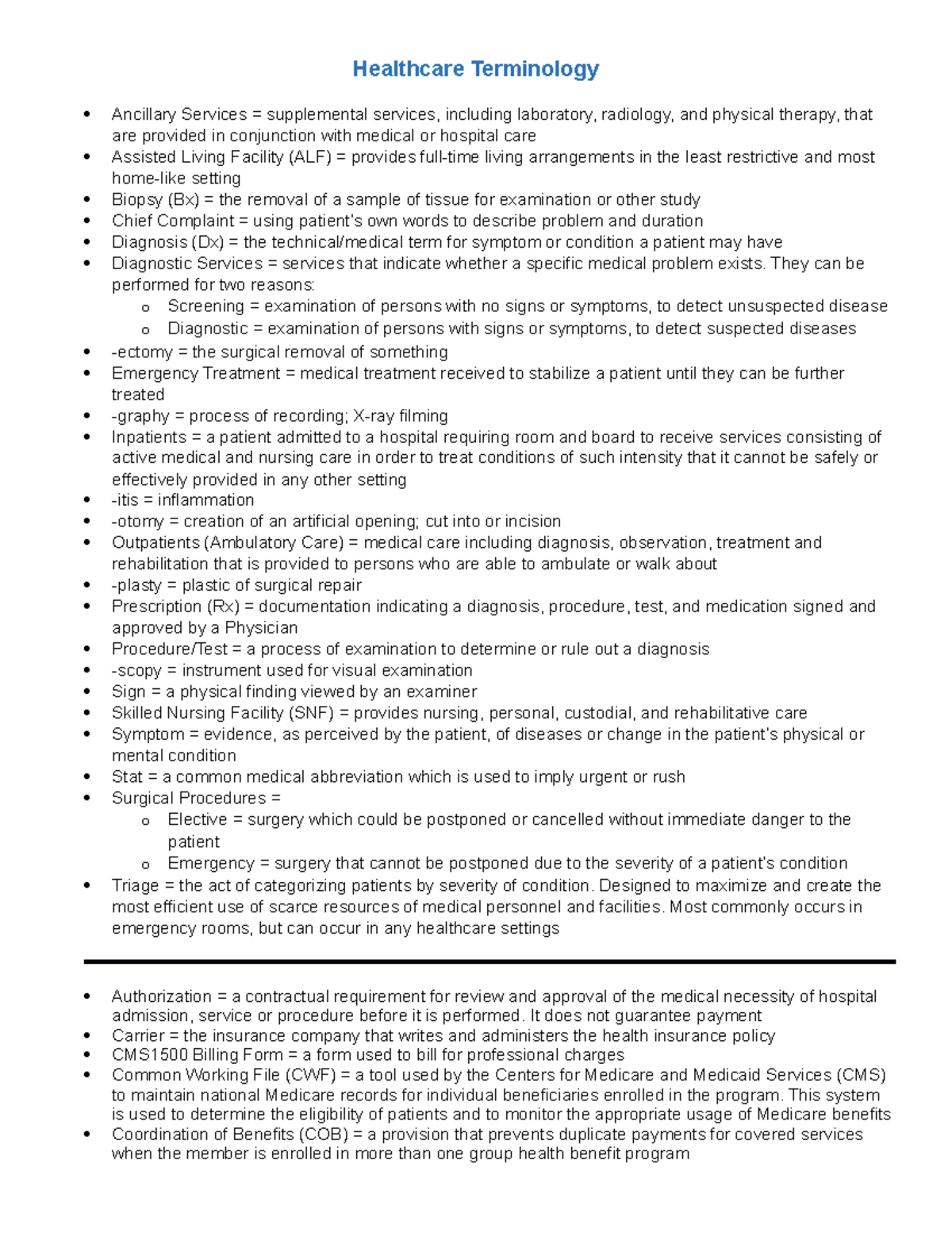 Heathcare Terminology - Healthcare Terminology Ancillary Services ...