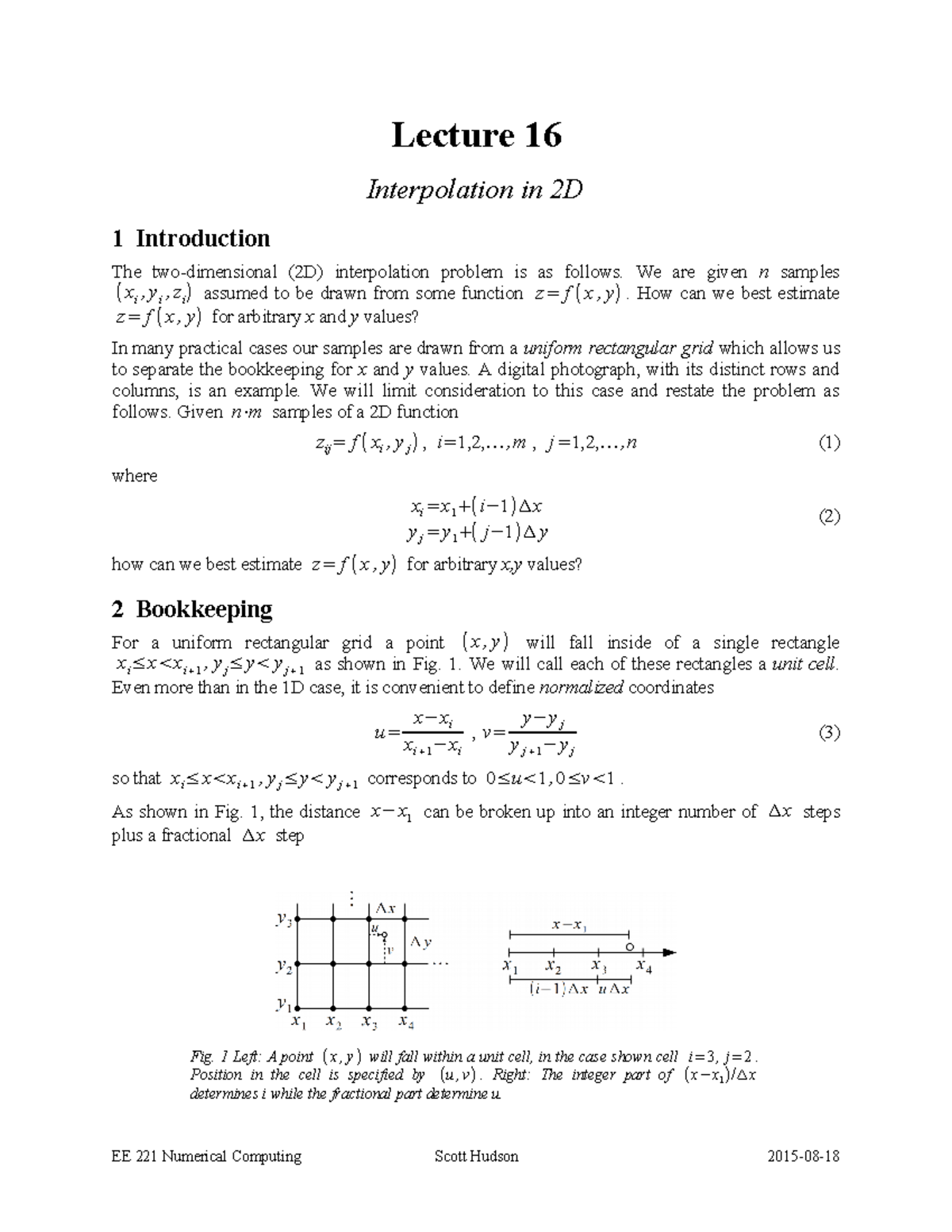 16 Interpolation in 2D - Book - Lecture 16 Interpolation in 2D 1 ...