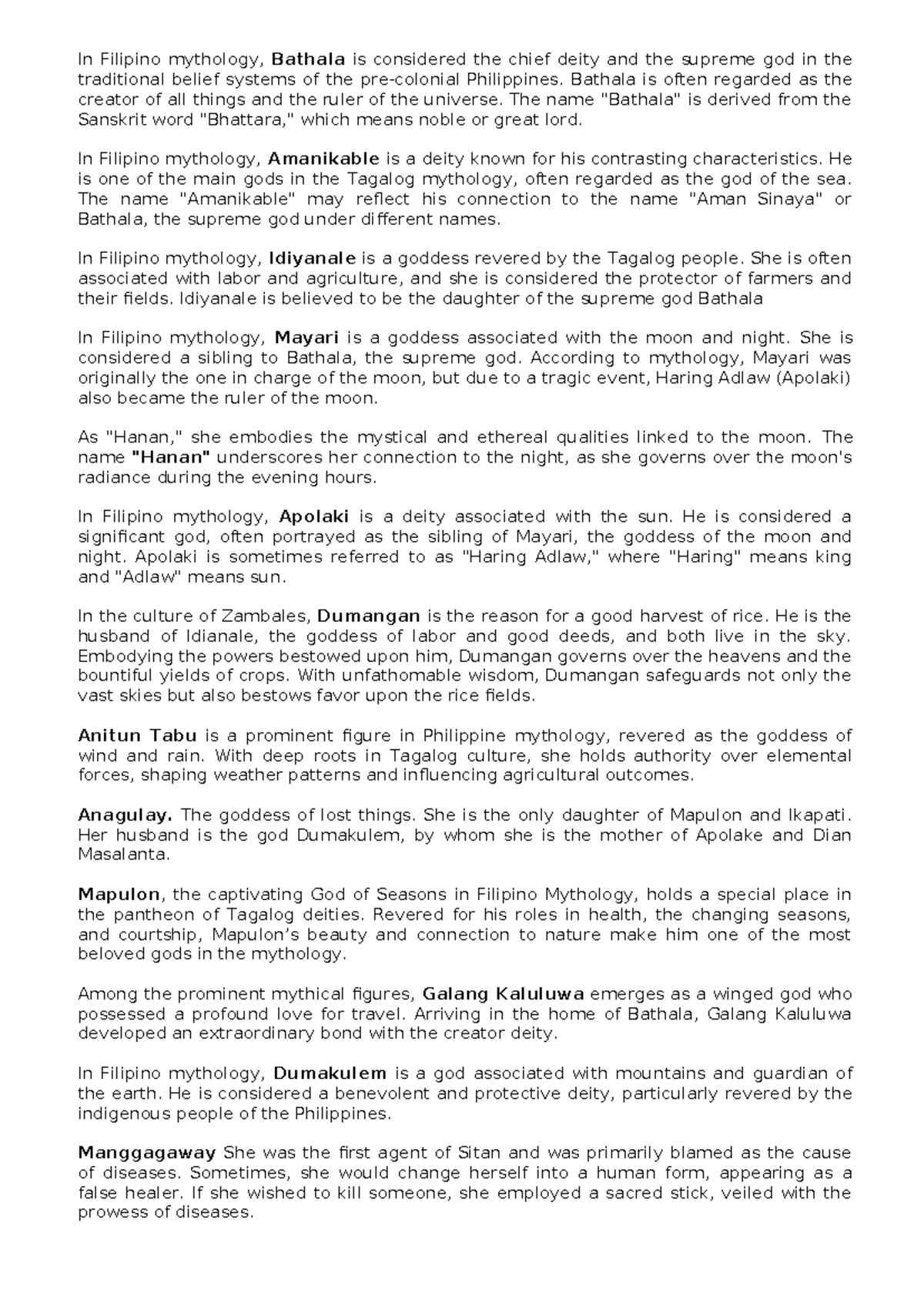 In Filipino mythology - Bathala is often regarded as the creator of all ...