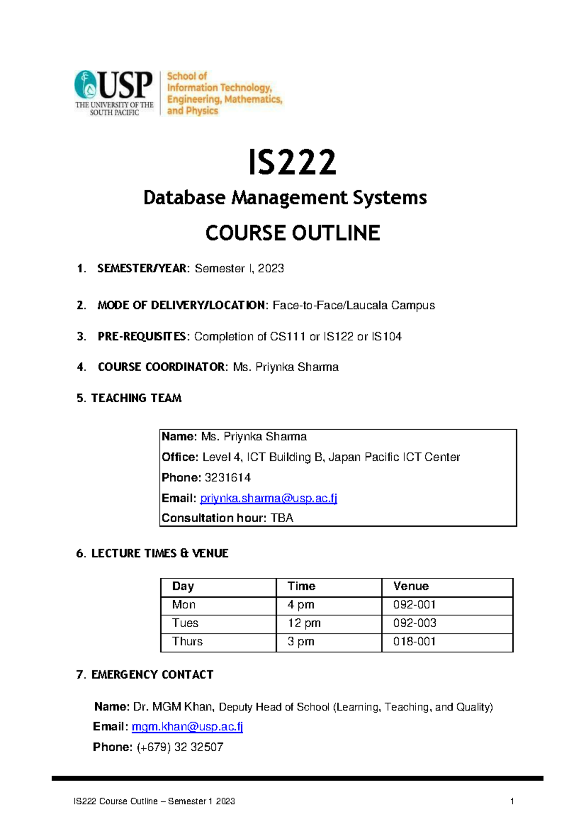 IS222 Database Management Systems – F2F Course Outline S12023 - IS ...