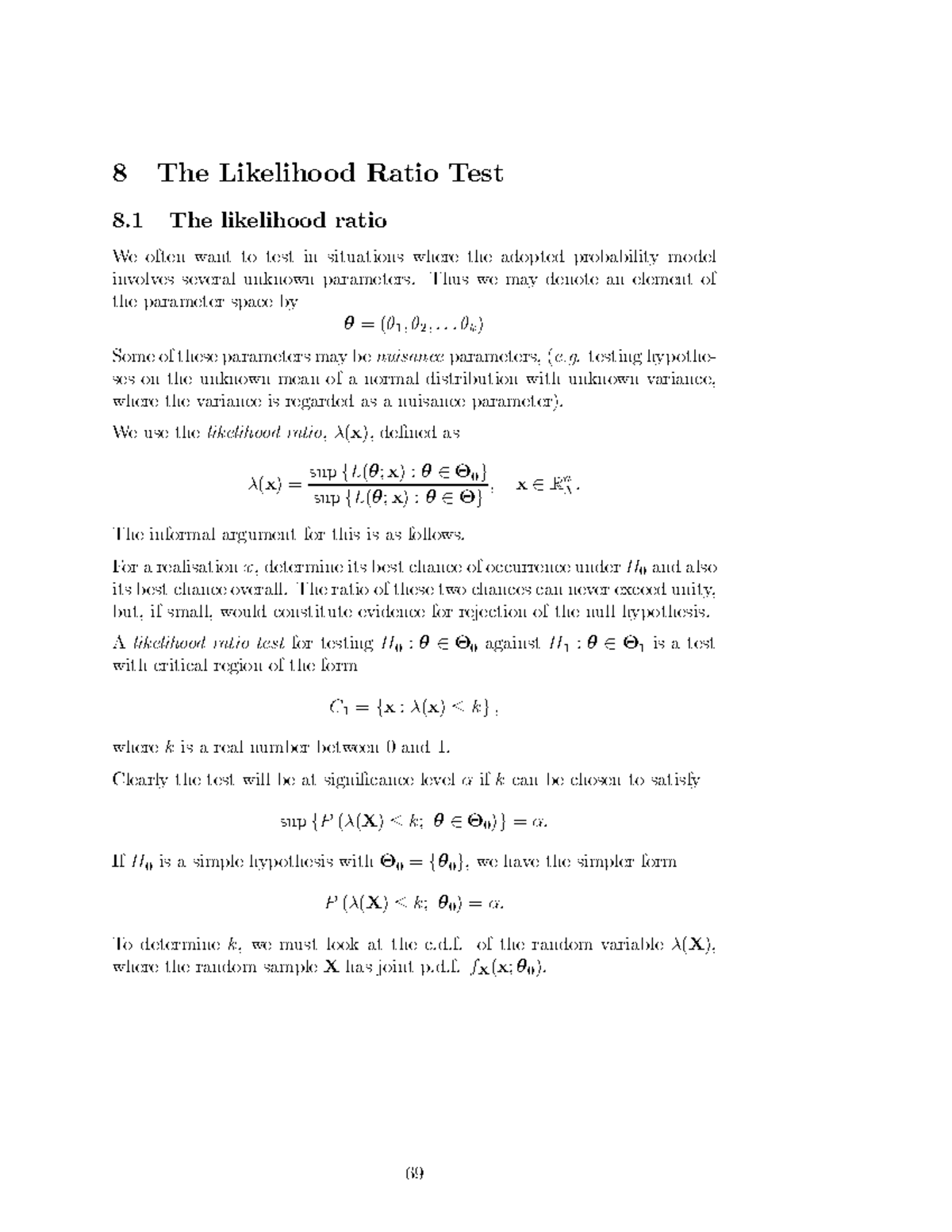 Copy of likelihood ratio test - unknown - 8 The Likelihood Ratio Test 8 ...