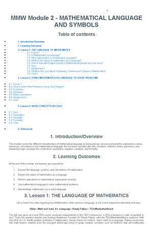 MMW Module 2 - Mathematical Language AND Symbols - MMW Module 2 - MATHEMATICAL LANGUAGE AND ...